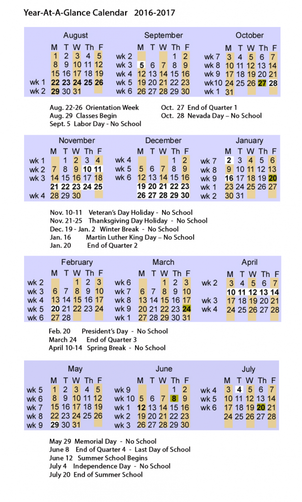 Year at a glance – Odyssey Charter Schools of Nevada