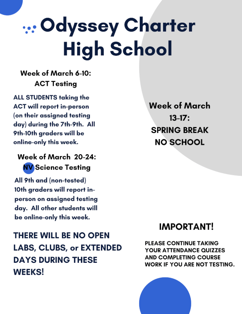 High School Testing Dates – Odyssey Charter Schools of Nevada